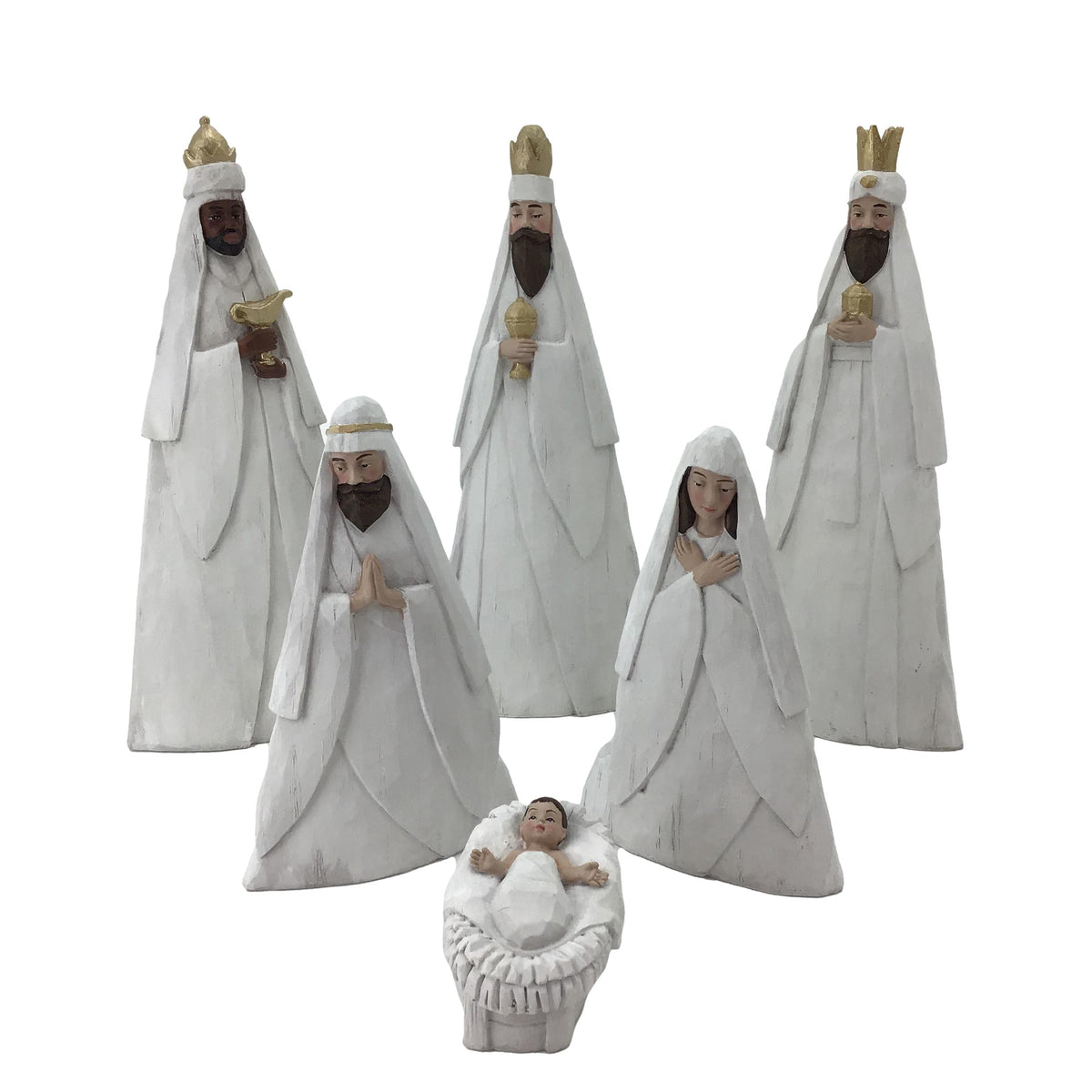 White with Gold Finish 6 Piece Nativity Set – The Christmas Wonderland ...