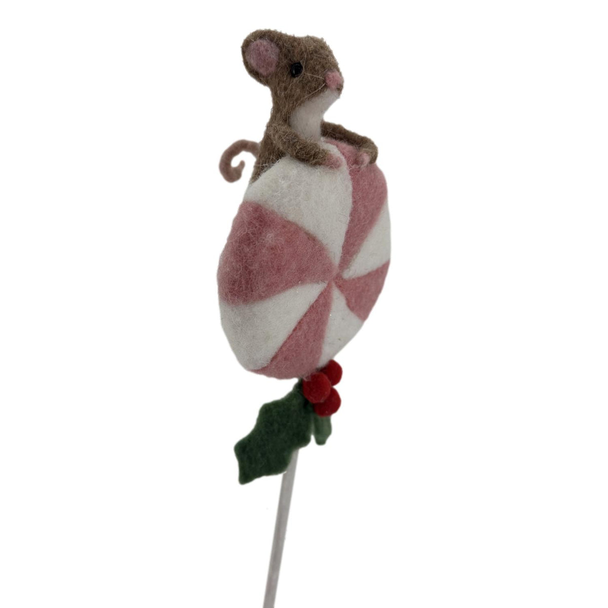 Mouse Sitting on a Pink and White swirl Lollie Pop with a touch of hol ...
